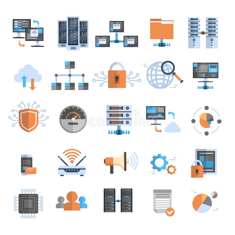 Data Connection Icons Set Cloud Computer Protection Database Synchronize Technology Concept
