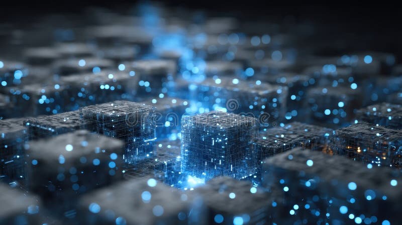 Data Cube Network with Abstract Glowing Digital Blocks Stock Photo ...