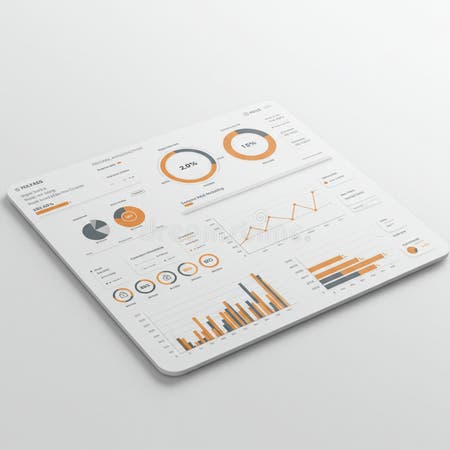 Data Dashboard Featuring Circular Progress Charts, Pie Charts, and Bar Graphs, Stock ...