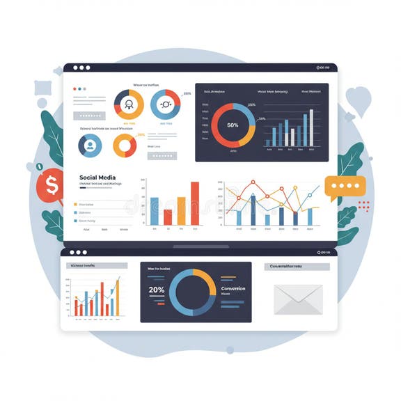 Data Dashboard Featuring Various Charts and Graphs in a Digital Interface. Includes Stock ...