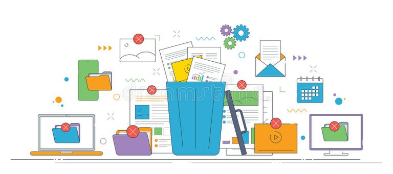 Data Delete Concept with Folders Documents and Trash Bin Icon Stock ...