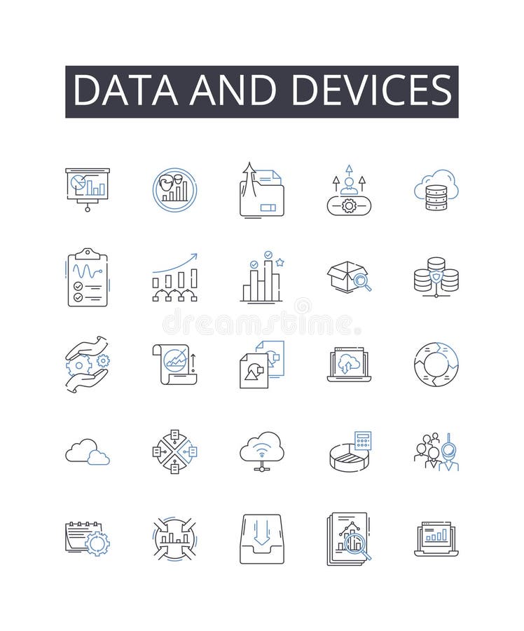 Data and Devices Line Icons Collection. Information and Gadgets, Stats ...