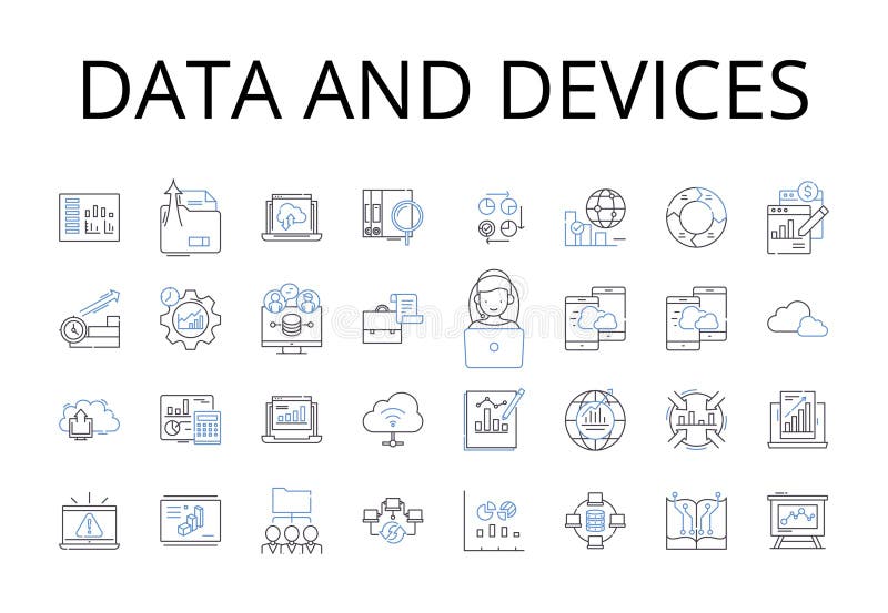 Data and Devices Line Icons Collection. Information and Gadgets, Stats ...