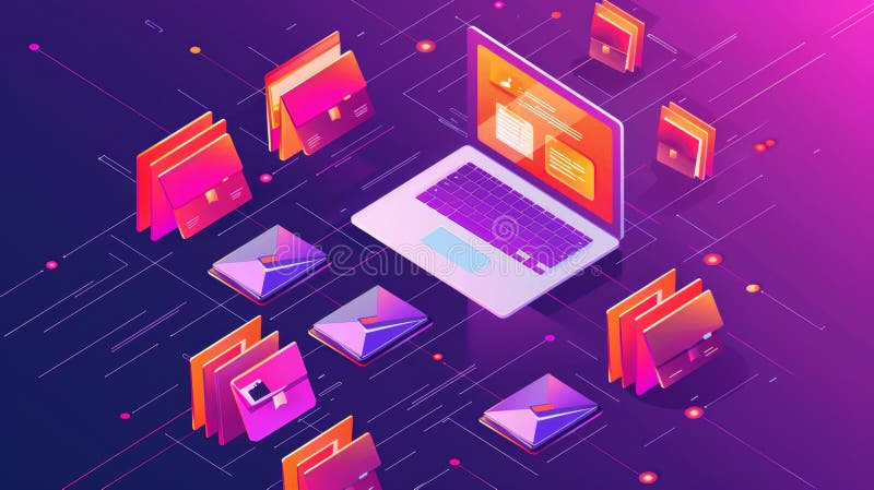 Data and Document Exchange Banner. Modern Landing Page with Isometric ...