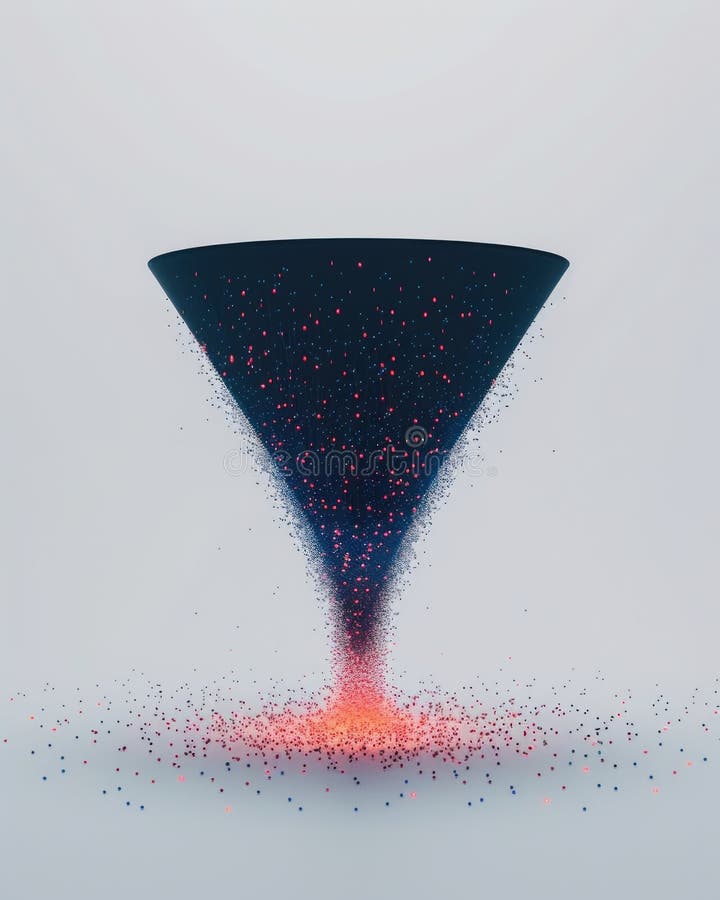 Data Drain Concept: Minimalist Grey Funnel Leaking Red Dots from Blue ...
