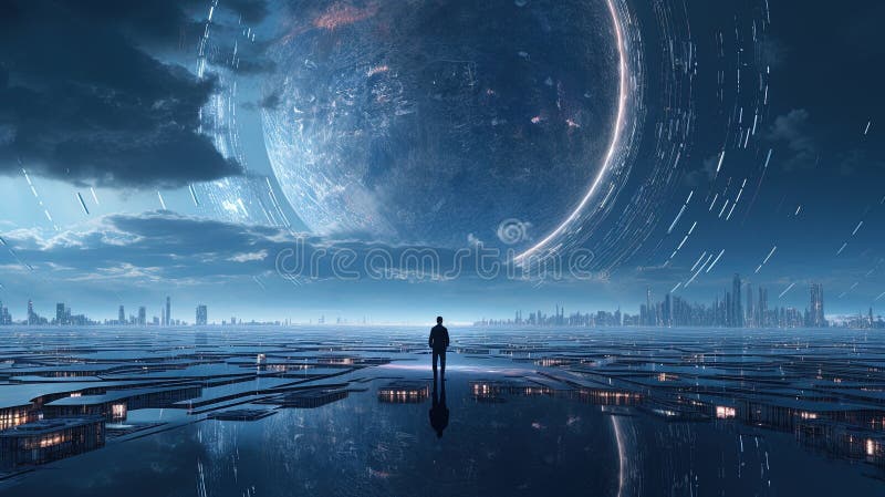 Data Driven Horizons, Digital Art Illustration, Generative AI Stock ...