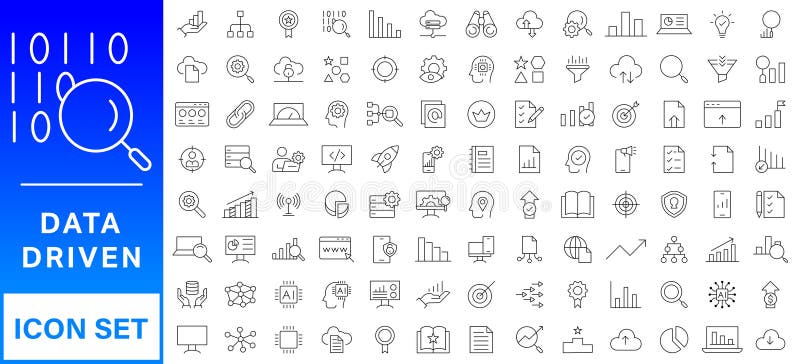 Data Driven Line Icon Set. Editable Stroke Stock Illustration - Illustration of driven, insight ...