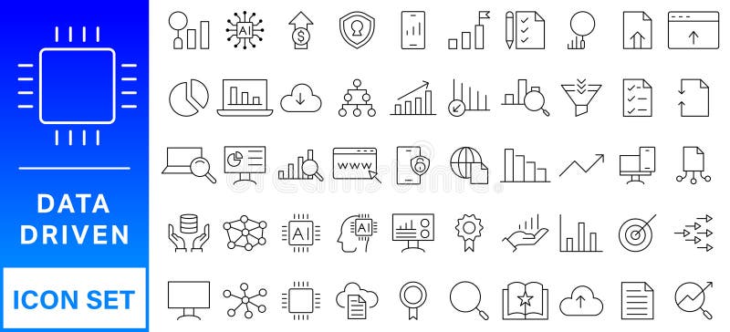 Data Driven Line Icon Set. Editable Stroke Stock Illustration - Illustration of aggregation ...