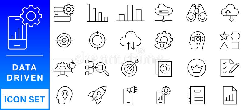 Data Driven Line Icon Set. Editable Stroke Stock Illustration - Illustration of processing ...