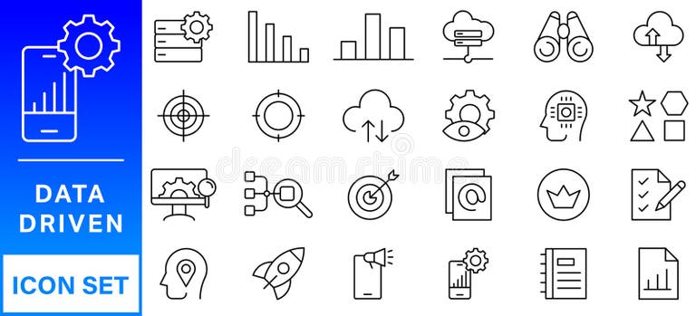 Data Driven Line Icon Set. Editable Stroke Stock Illustration - Illustration of processing ...