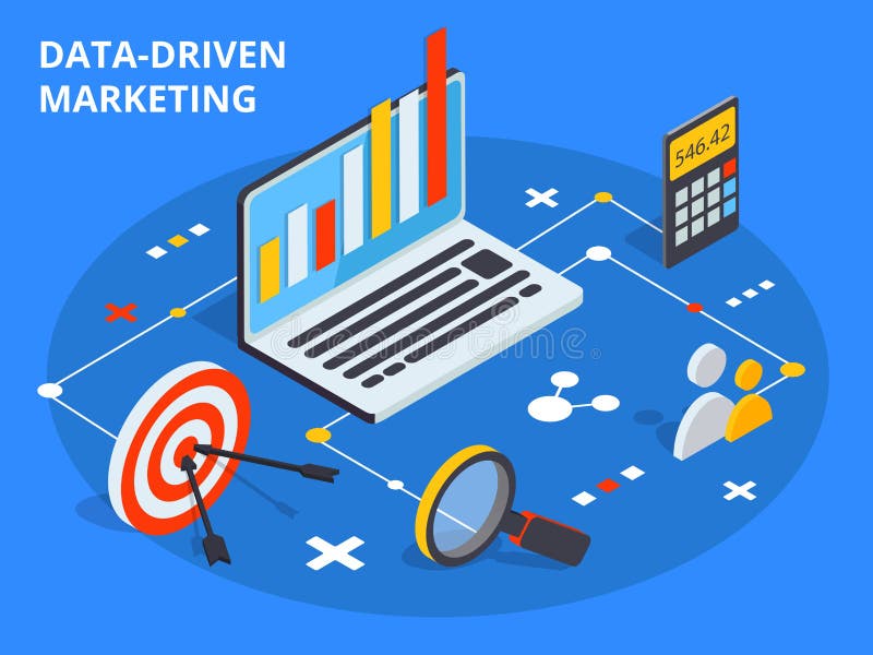 Data Driven Marketing Concept in Isometric Design. Business Grow Stock ...