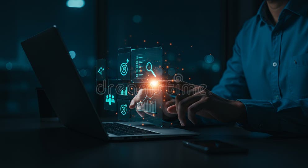 Data-Driven Success: Man Analyzing Business Growth on Laptop with ...