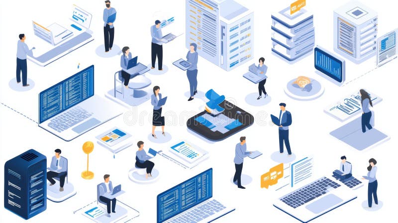 Data-Driven Teamwork: Isometric Illustration Stock Illustration ...