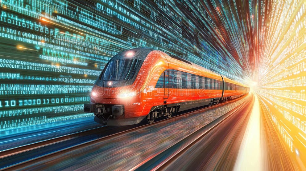Data-driven Train Speeding through Binary Pathways, Futuristic Theme ...