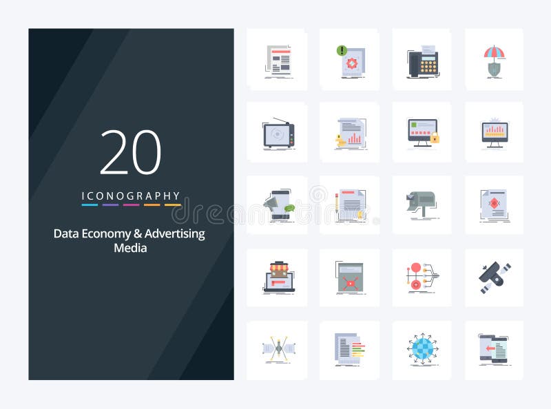 20 Data Economy and Advertising Media Flat Color Icon for Presentation ...