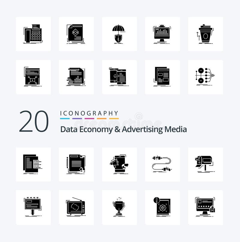 20 Data Economy and Advertising Media Solid Glyph Icon Pack Like ...