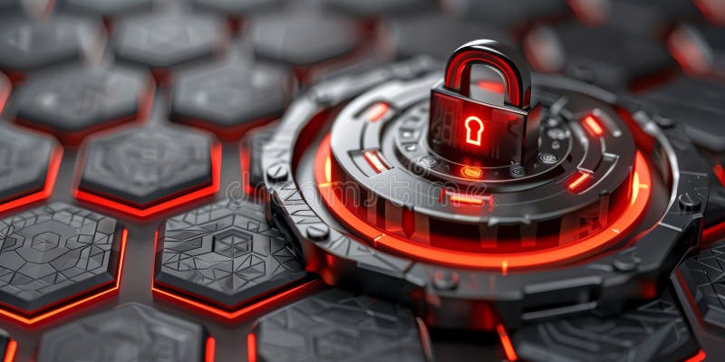 Data Encryption Depicted with a Padlock Surrounded by Hexagonal ...