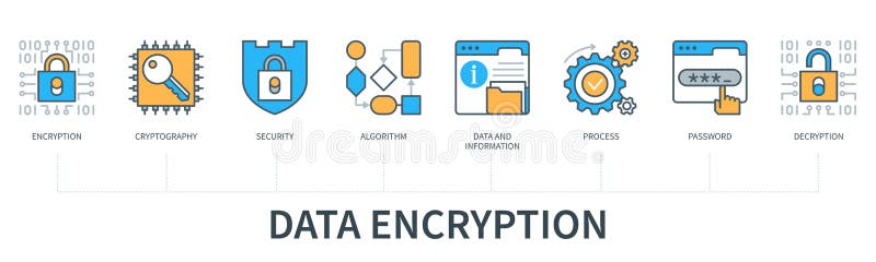 Data Encryption Infographics in Minimal Flat Line Style Stock ...