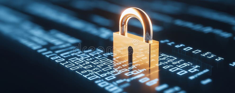 Data Encryption Process Visualized As a Lock Forming Over Binary Code, Cybersecurity Stock Image ...