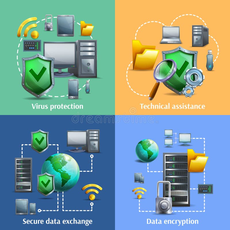 Data Encryption and Security Icons Set Stock Vector - Illustration of ...