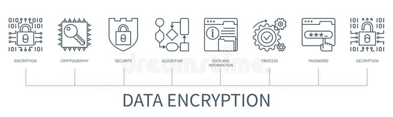 Data Encryption Vector Infographic In Minimal Outline Style Stock Illustration Illustration Of