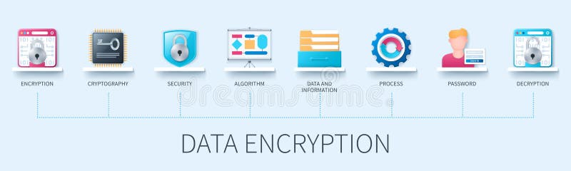Data Encryption Web Vector Infographics in 3d Style Stock Illustration - Illustration of icons ...