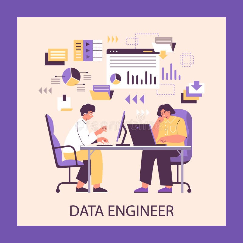 Data Engineer it Occupation Banner or Poster Mockup Flat Vector ...