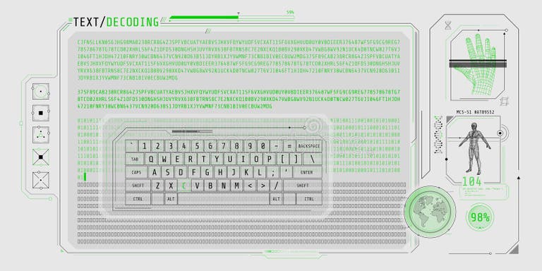 Data Entry and Text Decoding on Futuristic Interface Screen. Stock ...