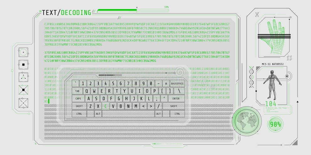 Data Entry and Text Decoding on Futuristic Interface Screen. Stock ...