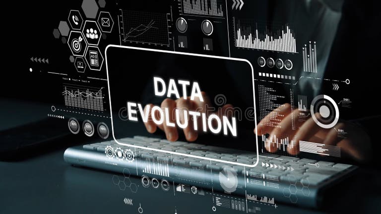 Data Evolution Concept with Hands on Keyboard and Digital Graphs ...