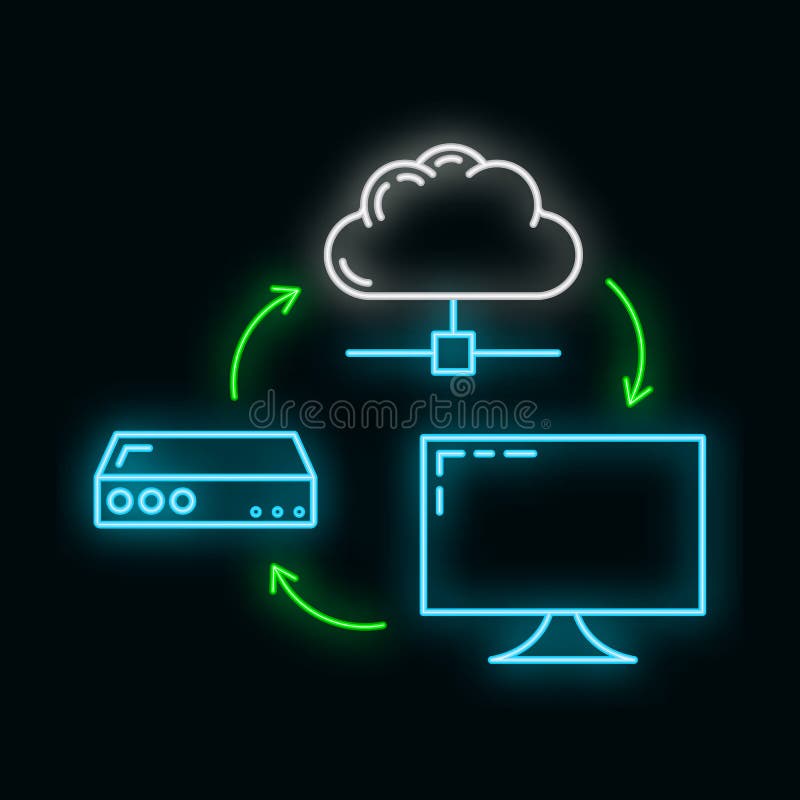 Data Exchange Cloud Icon Glow Neon Style, Remote Info Storage, Database ...