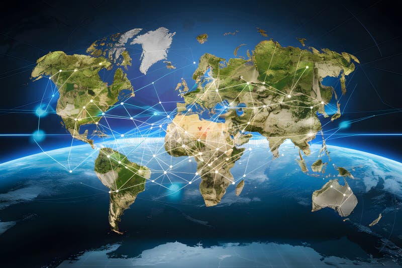 Data Exchange Over Earth 3D Rendering Illustrates Global Network Stock ...