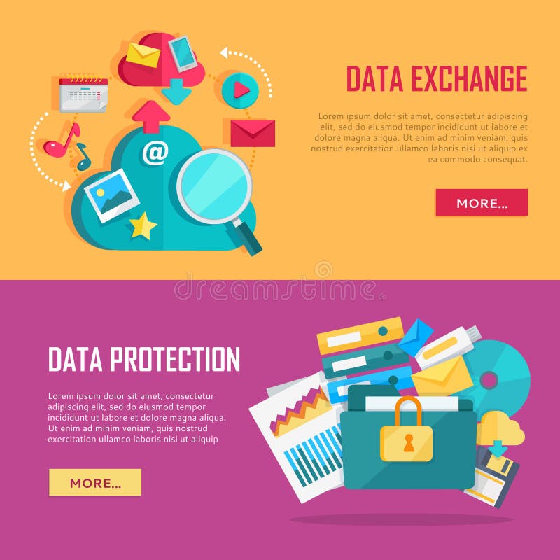 Data Exchange and Protection Banners Set Stock Vector - Illustration of ...