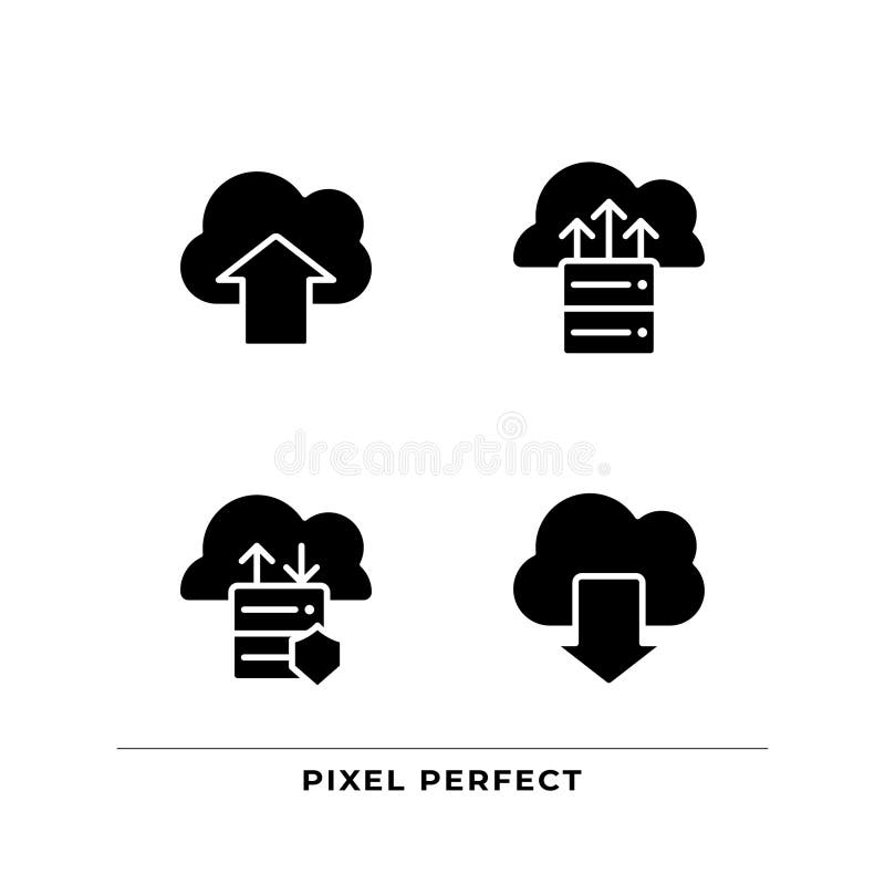 Data Exchange Via Cloud Resources Black Glyph Icons Set on White Space ...