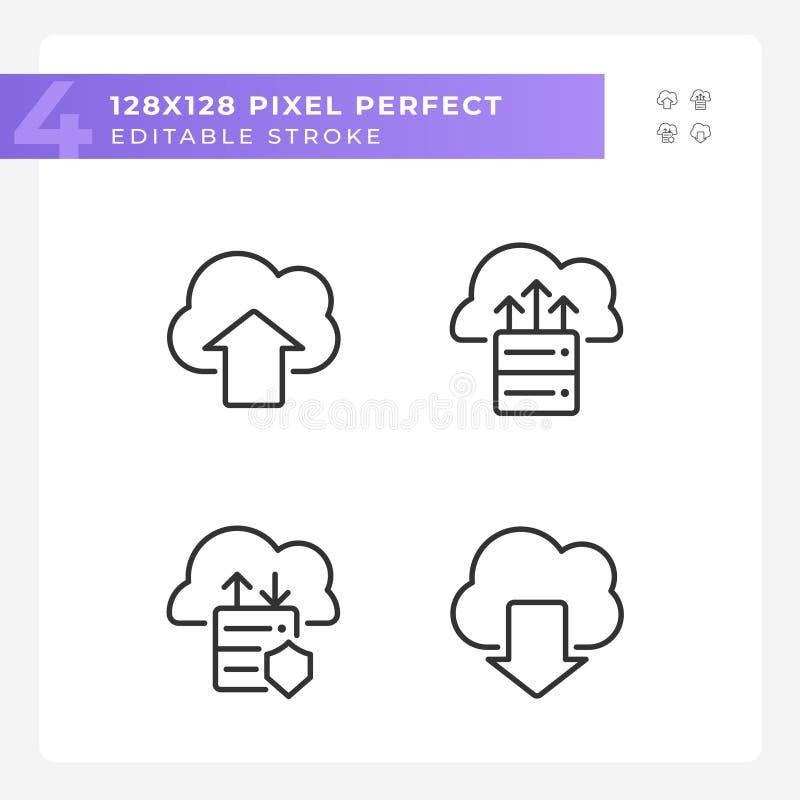 Data Exchange Via Cloud Resources Pixel Perfect Linear Icons Set Stock ...