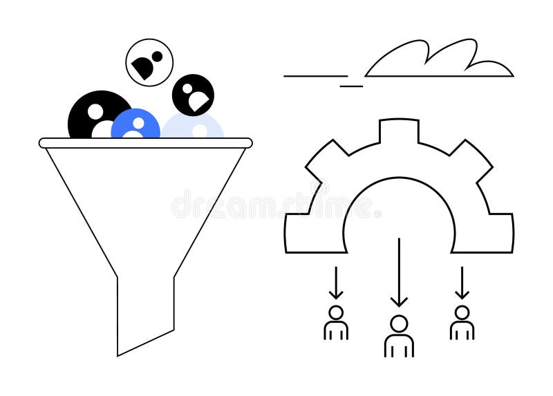 Data Filtering and Workflow Process with Funnel and Gear Diagram Elements Stock Vector ...