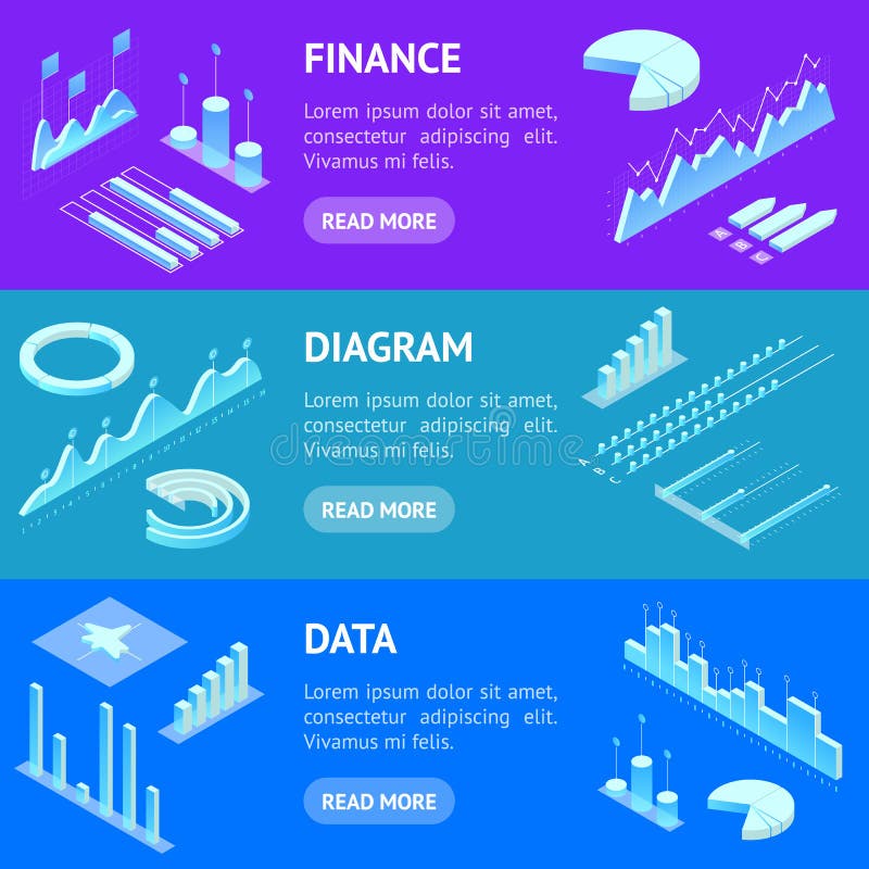 Data Financial Graphs Concept Banner Horizontal Set 3d Isometric View ...