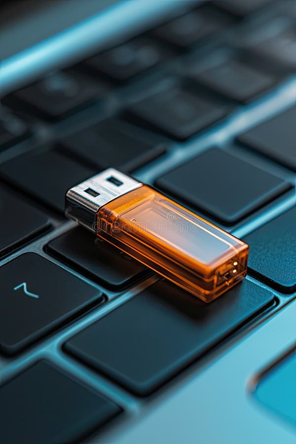 The Data Flash Drive is on the Keyboard. Selective Focus Stock Photo ...