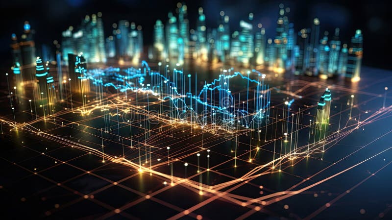 Data Flow Chart Over Big City Stock Illustration - Illustration of ...