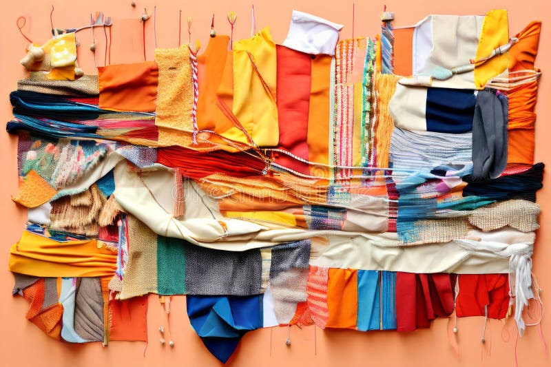 Data Flow Collage Collage Using Scraps of Paper Fabric and Threa Stock ...