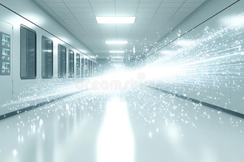 Data Flow in Server Room Shows Information Transfer and Digital Network ...