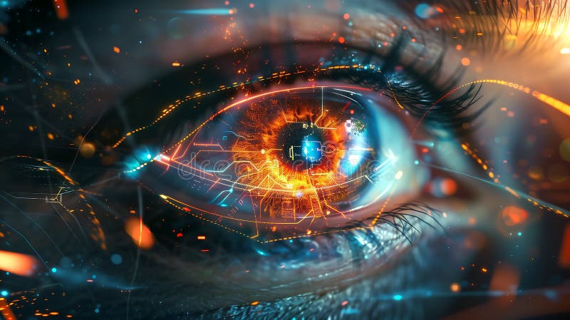 Data Flowing through Digital Eye Elements Stock Illustration - Illustration of world, technology ...