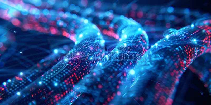 Data Flowing through Fiber Optic Cables with Binary Code Stock Image ...