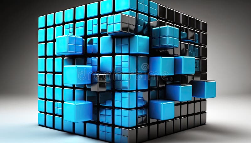 Data Flows between Blue and Cyan Rubik Cubes Stock Illustration ...