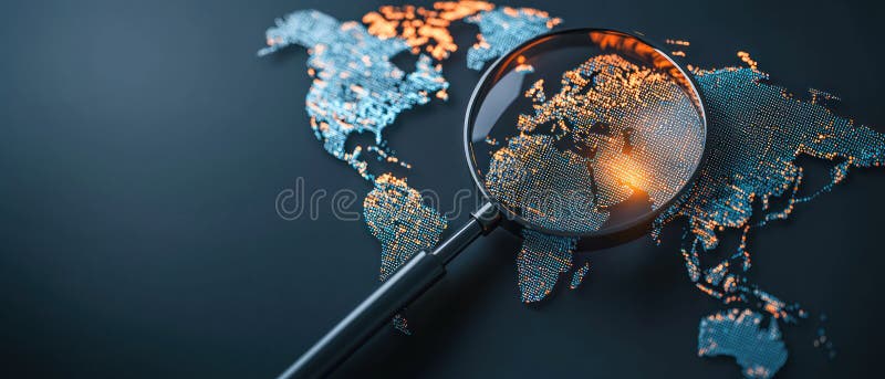 Data Forming Magnifying Glass Over World Map Representing Global ...