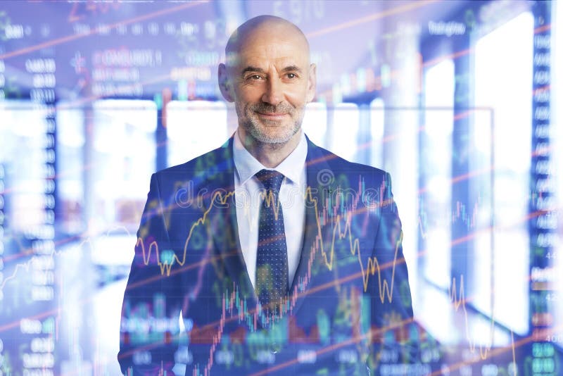 Data Graph Over Smiling Businessman at the Office Stock Image - Image ...