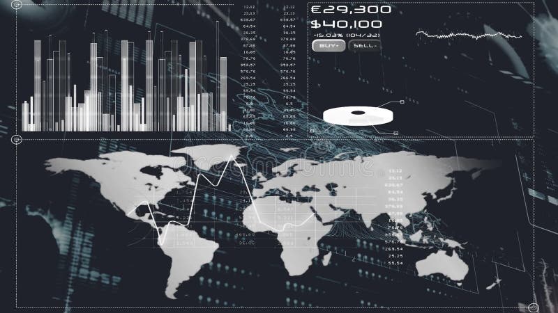 Graphs Moving and Data Processing Against Black Background Stock ...