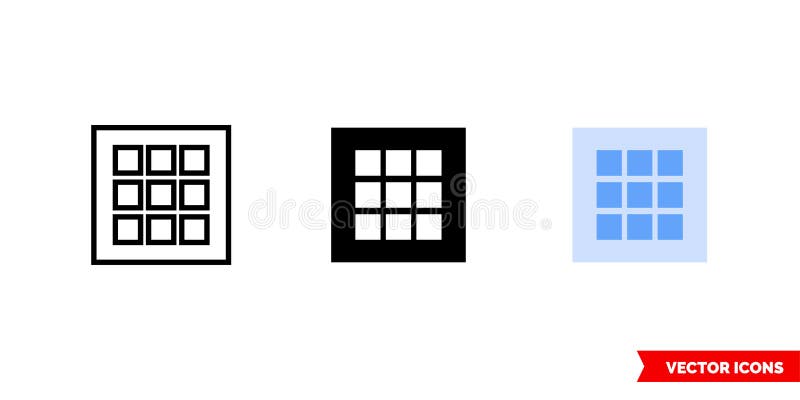 Data Grid Icon of 3 Types Color, Black and White, Outline. Isolated ...