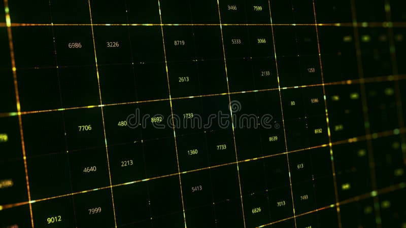 A Data Grid of Streaming Numbers Changing on Digital Display. Animation ...