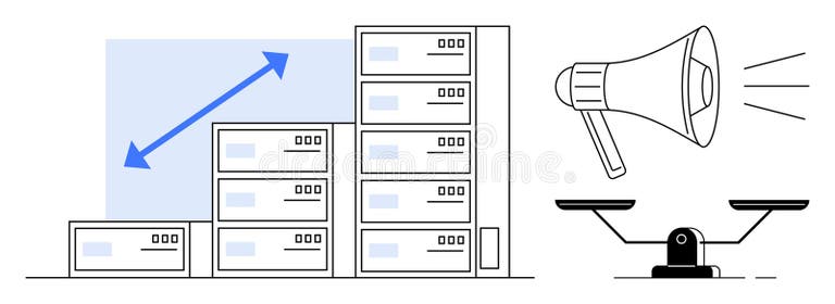 Data Growth, Communication, and Balance Concept with Scale, Server ...